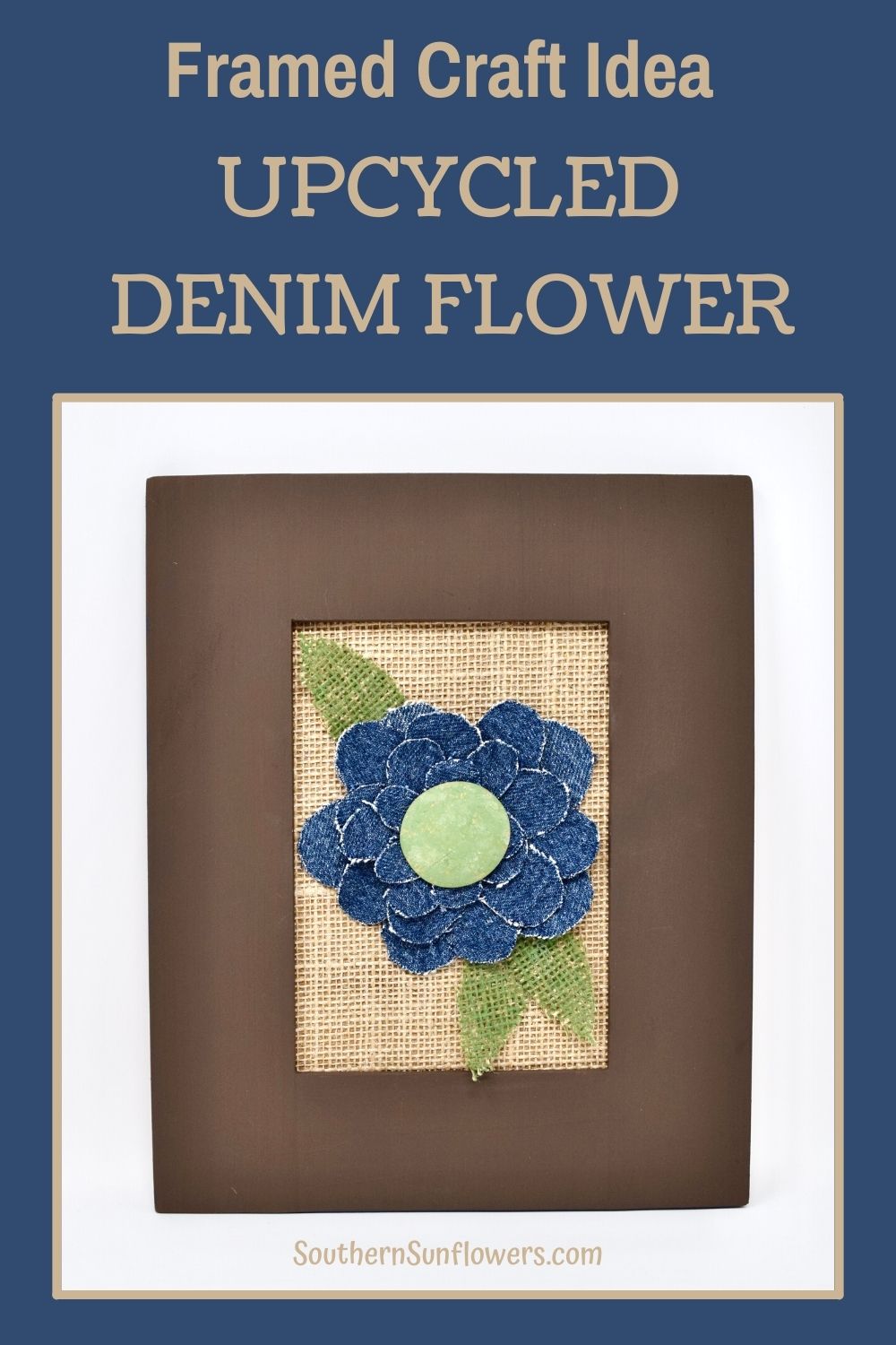 Upcycled Denim Blue Flower in a Frame