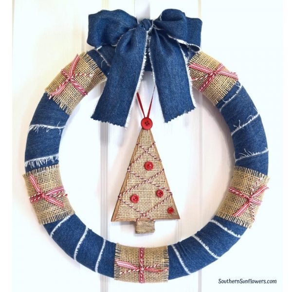 Christmas Denim and Burlap Wreath